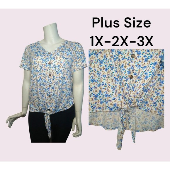 Juniper + Lime | Tops | Plus Size Short Sleeve Blue Floral Blouse With ...